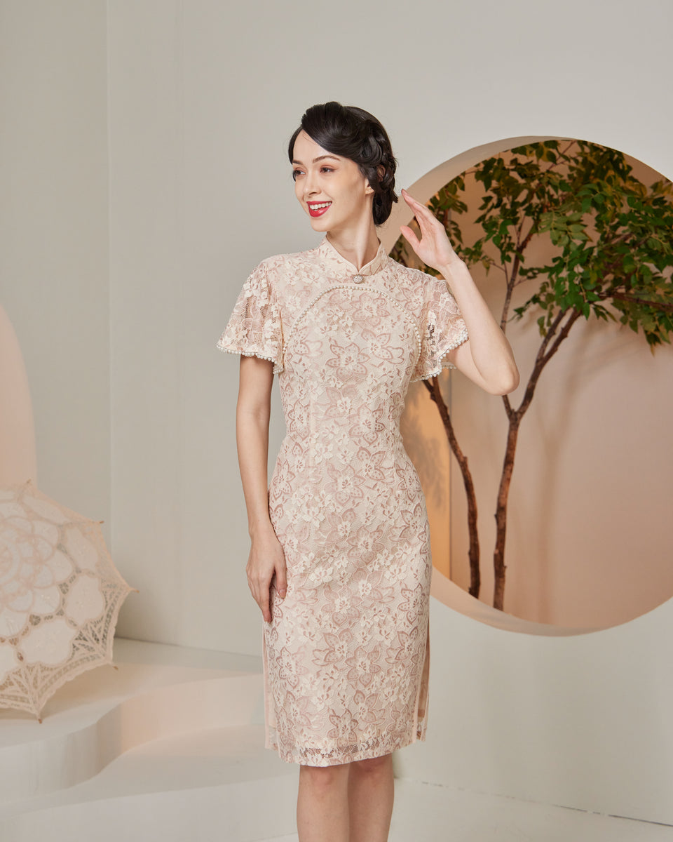Lace Cheongsam Dress (Apricot) – Florette The Label