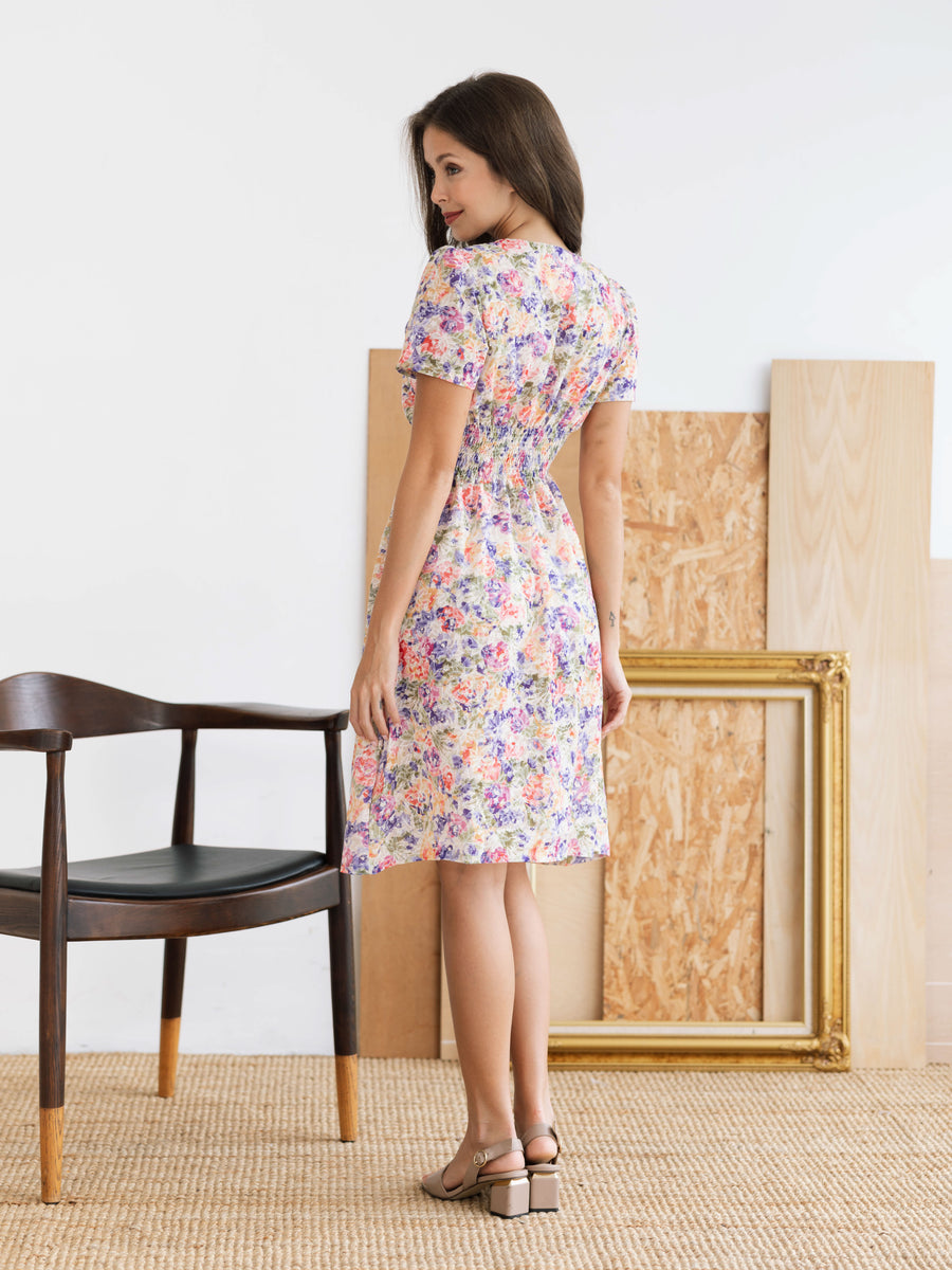 Lyndel Smocked Back Button Down Dress (Monet) – Florette The Label