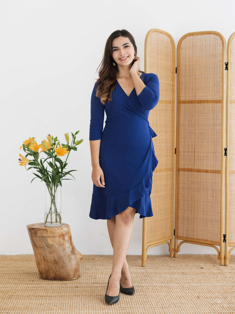 Kera Side-Tie Ruffle Wrap Dress (Royal Blue) – Florette The Label